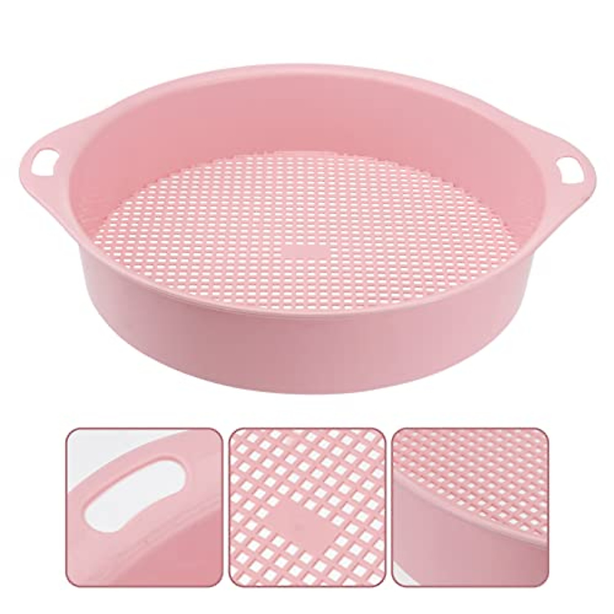 Yardwe Garden Sieve，1PC Plastic Mesh Soil Sieve Mesh Screen with Handle, Sifting Pan for Home Plant Gardening Round Shaped (Pink)