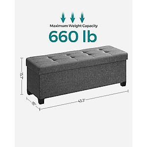 SONGMICS Storage Ottoman, Folding Storage Bench, Ottoman with Storage, Storage Ottoman Bench, for Living Room, Bedroom, 15 x 43.3 x 15.7 Inches, Dark Gray ULSF018G01