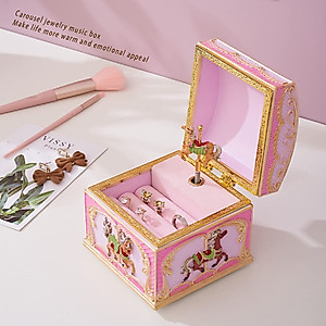 LOVE FOR YOU Gift Wrapped Music box Musical Carousel Horse Jewelry Box for Girls and Women Baby Kids Sister Niece Daughter Mom Granddaughter Grandma Birthday Presents Christmas Gifts
