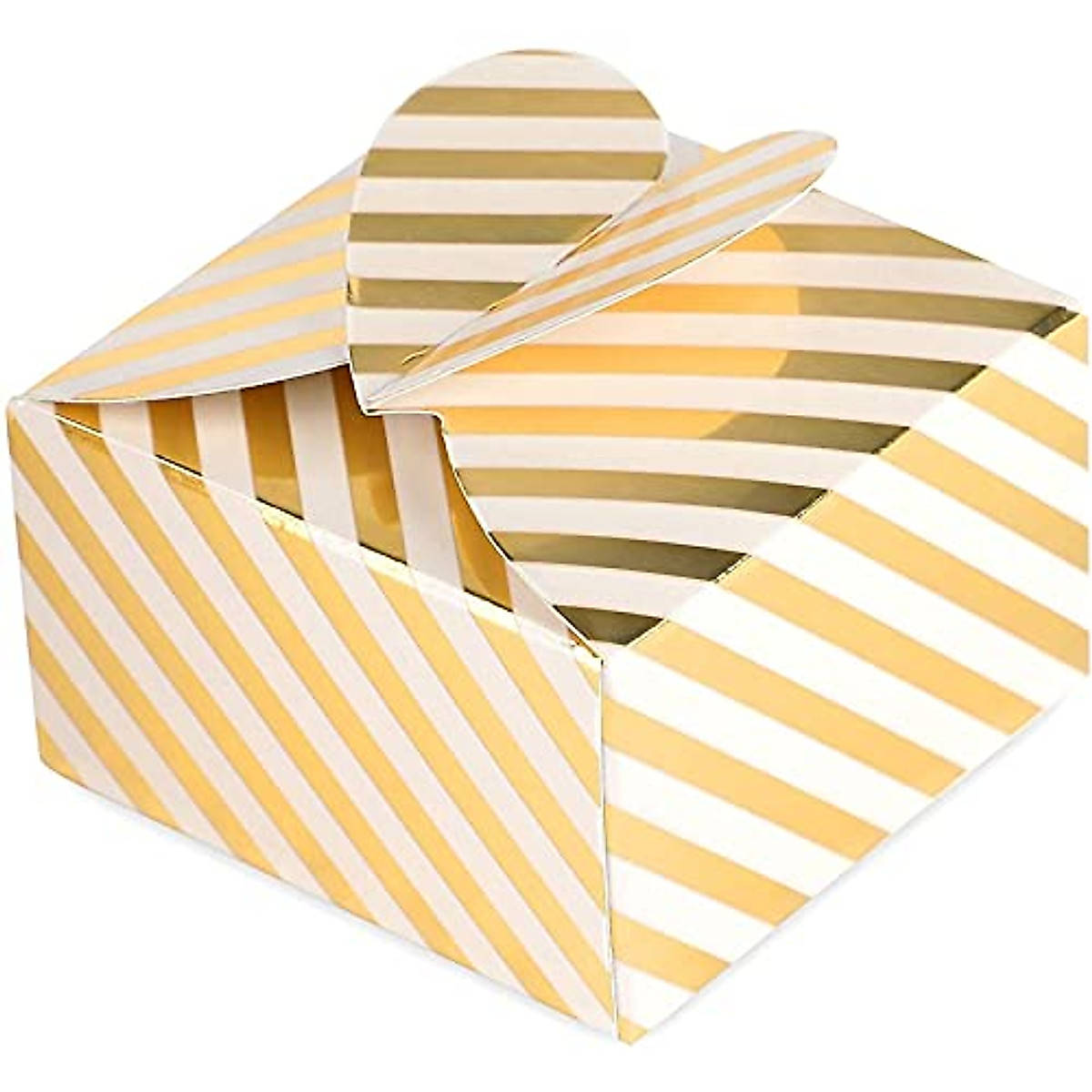 Sparkle and Bash Gold Foil Striped Party Favor Gift Boxes (2.6 x 2.6 x 1.6 Inches, 100 Pack)