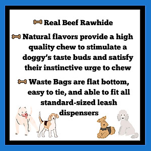 AccessiPets Dog Chews Bundles for Medium and Large Dogs, 6 inch Highly Digestible Rawhide Rolls Bundle with 1 Dog Waste Roll (Natural Beefhide, 3 Count)