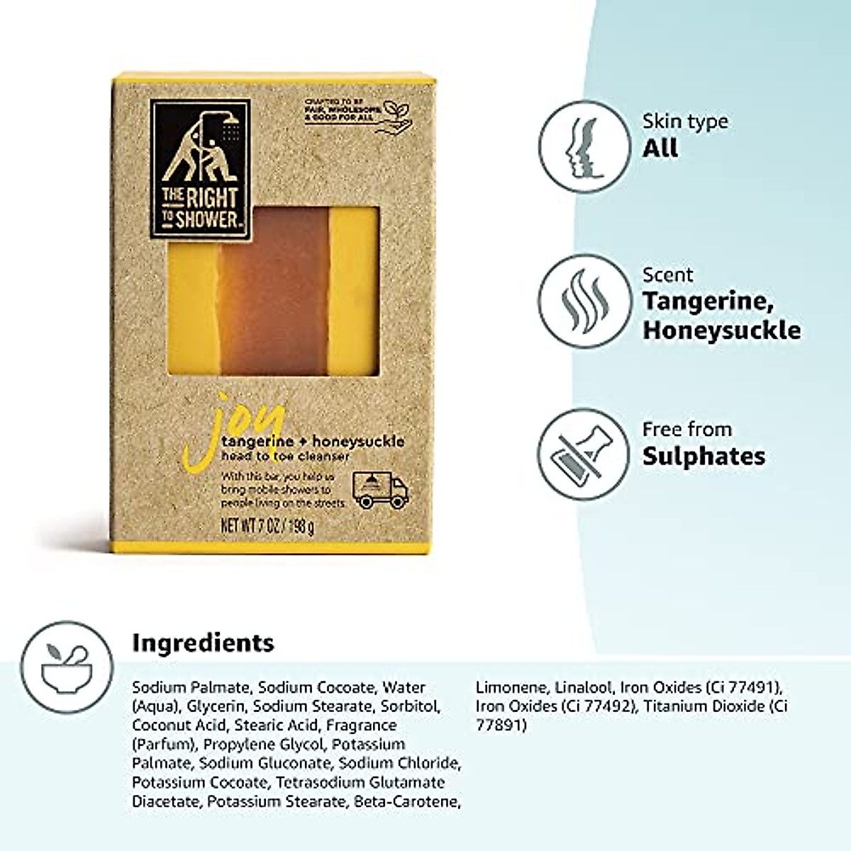 The Right to Shower Joy Shampoo Bar Bar Soap Tangerine and Honeysuckle Vegan oz, tangerine,honeysuckle, 7 Ounce