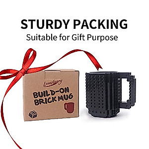 Lumsburry Build-on Brick Coffee Mug, Funny DIY Novelty Cup with Building Blocks Creative for Kids Men Women Xmas Birthday (Cool Black)