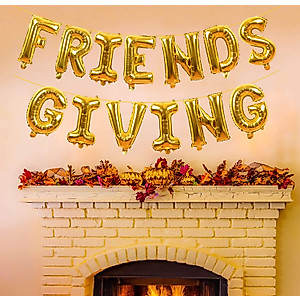 Friendsgiving Decorations Gold Foil Letter 16 Inches Tall Balloons Banner Thanksgiving Friends Party Backdrop