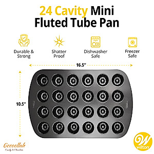 Wilton Mini Fluted Tube Pan – 24-Cavity Cake Pan – Easy To Use Cupcake Pan for Unique Baking Goods – Durable and Reliable Steel Pan with Non-Stick Coating – 16.5 x 10.5 inches