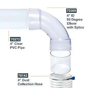 POWERTEC 70309-P2 4 Inch ID 90 Degree Elbow for 4 Inch OD Dust Collection Pipes, Adapters and Fittings with Splice for 4 Inch ID Dust Collection Hose Connector (Clear), 2 Sets
