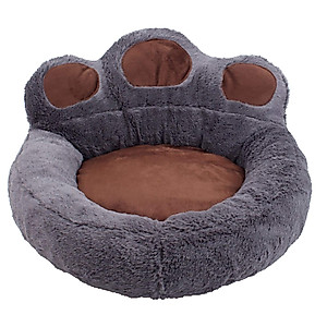 Durable Comfortable Natural Cat Dog Beds for Small Pet,Lovely Bear Paw Shape Dog Cats Pet Cushion Bed Warm Plush Soft Nests Kennel - White