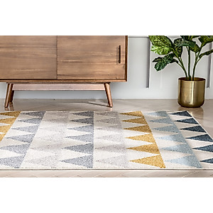 Well Woven Lincoln Modern Scandinavian Triangles Geometric Gold & Blue Area Rug 3x5 (3'11" x 5'3")