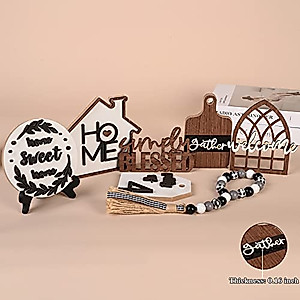 Farmhouse Two Tiered Tray Decor Set - with 7 Pcs Wooden Tier Tray Decor Signs for Home Kitchen Dinning Table Shelf Coffee Station Entryway Decorations