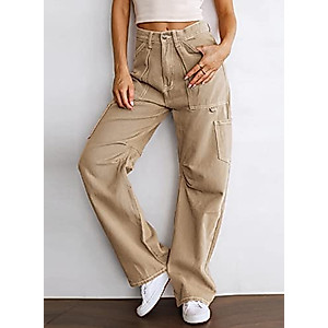 Dokotoo Lounge Women's Pants 2023 Palazzo Dress Pants for Women High Waisted with Pockets Jogger Stretchy Y2K Cargo Pants Khaki