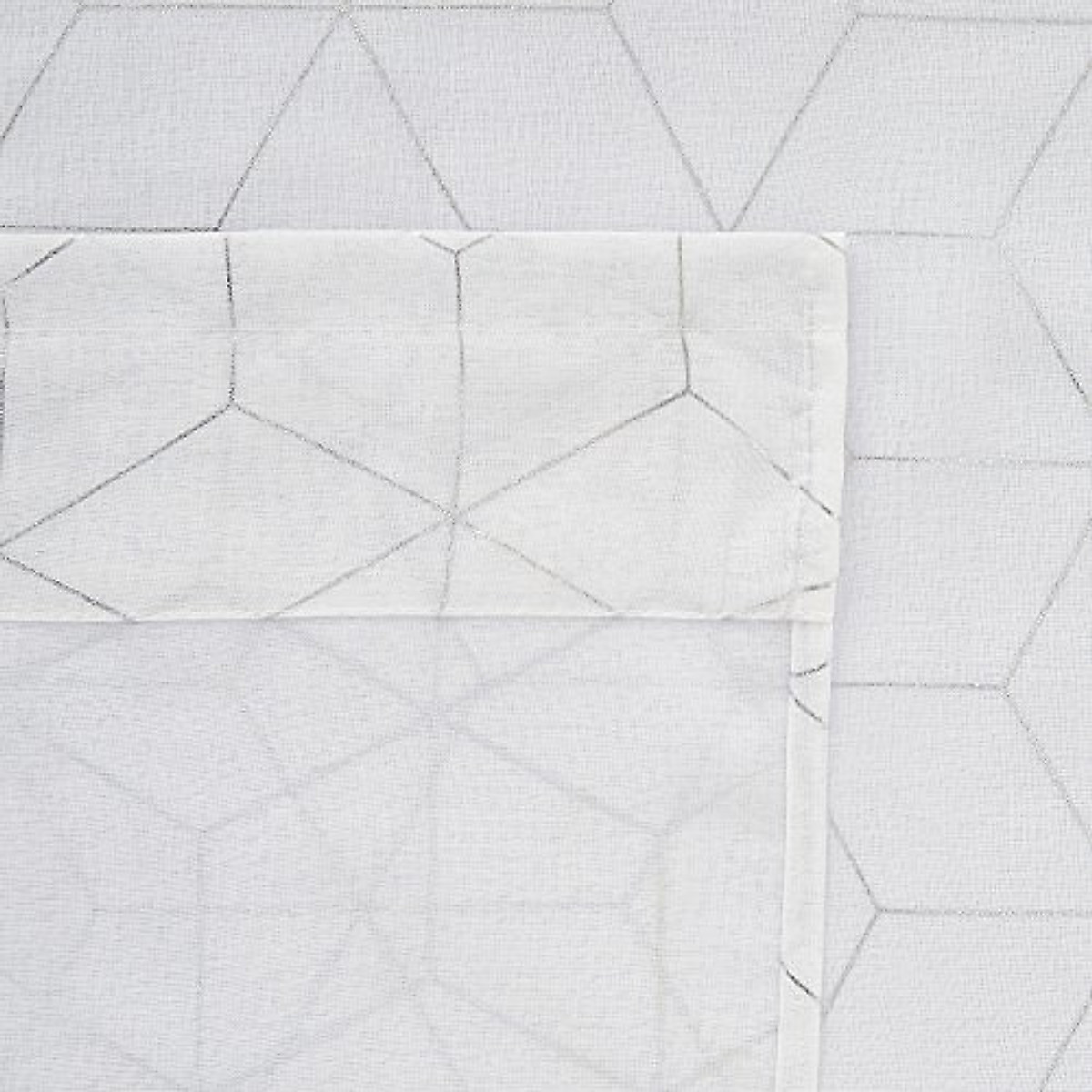 Deconovo Volie White Sheer Curtains Linen Look Diamond Window Panels Set of 2 for Bedroom, 52 x 63 Inch, Silver