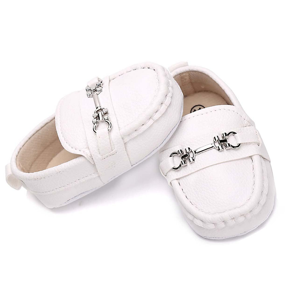 Greceen Baby Boys and Girls Classic PU Leather Loafers are Suitable for Crawling, Wedding Dress, Birthday Parties, First Walking Crib Shoes 224 White 11