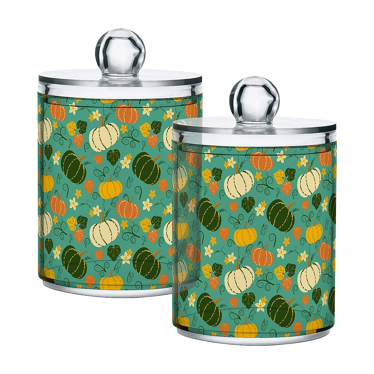 Pumpkins 2 Pack Qtip Holder Organizer Dispenser Plastic Bathroom Jars Storage Containers with Lids Clear Jars for Tampon Cotton Balls Swabs