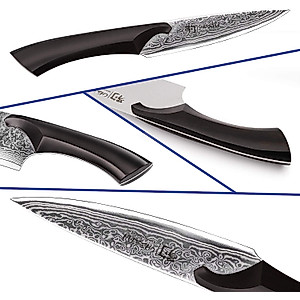 FINDKING 5 Inch Kitchen Utility Knife, Damascus Steel Paring Knife, Sharp Small Fruit Knife for Home Kitchen (Cheetah Series, w/Ebony Wood Handle)