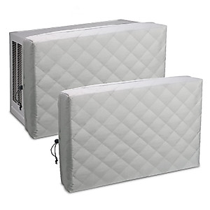 HOXHA 2 Pack Indoor Air Conditioner Cover for Window Units, Inside Window AC Covers Double Insulation with Free Elastic Straps