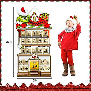 KOUPA Hanging Christmas Countdown Advent Calendar, Santa Grinch Green Haired Monster Decoration, Reusable Xmas Gift for Holiday Party Winter