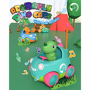 Kizeefun Dinosaur Remote Control Cars for Toddlers 2 Pack, 2-5 Kids Toys Dino Electric RC Trucks for 2 3 4 5 Year Old Age Boys Girls Birthday Christmas Ideas