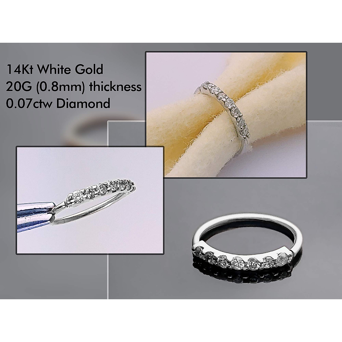 Jewelry Avalanche 20G 14Kt Nose Ring with 7-stone 0.07ctw Diamonds - 8mm Inside Diameter Nose Hoop - Prong set Stone Half Eternity Nose Ring Yellow Gold/Rose Gold/White Gold 14K White Gold-WGDIA