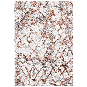 SAFAVIEH Horizon Shag Collection Area Rug - 8' x 10', Ivory & Rust, Modern Abstract Design, Non-Shedding & Easy Care, 2.5-inch Thick Ideal for High Traffic Areas in Living Room, Bedroom (HZN894P)