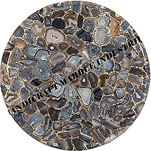 Natural Grey Agate Stone Round 24" x 24" Inch Coffee Table Top, Grey Agate Stone Round Centre Table Top, Gemstone Quartz, Customized Agate Stone Table Top, Piece Of Conversation, Family Heir Loom