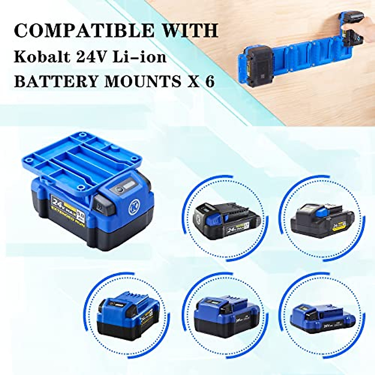 Crivnhar 6 Pack Battery Holder Work for Kobalt 24V Max Battery Mounts Dock Holder Fit for KB624-03 KB524-03 KB424-03 KB224-03(w/24 Screws, No Battery)