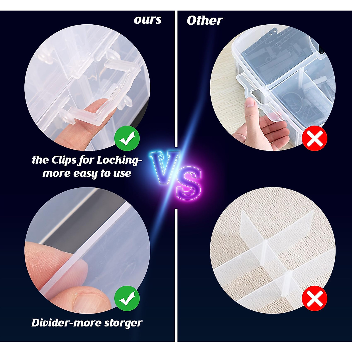 Anstore Storage Box with Compartments, Reinforced 3-Tier Clear Plastic Craft Storage Box with Lids, Practical Sorting Box for Crafts, Jewelry, Toy building blocks(Medium)