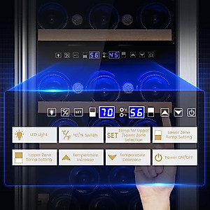 ORALNER 15“ Dual Zone Wine Cooler Refrigerator, 30-Bottle Built-in Beverage Wine Fridge w/Removable Wooden Shelves, Lockable Glass Door, Blue LED Interior Lights, Drink Wine Cellar for Kitchen Bar