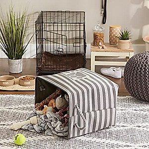 Bone Dry Pet Storage Collection Striped Paw Patch Bin, Large Rectangle, Gray