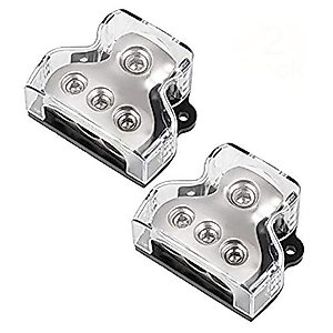 VonSom 3 Way Power Distribution Block, 1x 0 Gauge in / 3X 4 Gauge Out Amp Power Distribution Ground Distributor Connecting Block for Car Amplifier Audio Splitter 2 Pack