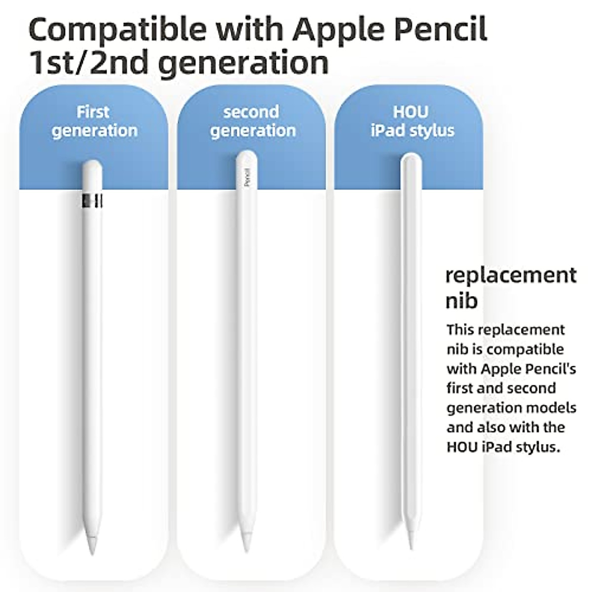 HOU [6 Pack] Apple Pencil Tips,Replacement Tips for Apple Pencil 2nd Generation,Apple Pencil 1st Generation Spare Nib for ipad Pen/Stylus Pen,Apple Pencil 2/1,Plastic &Metal Apple Tips