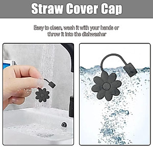 SpexArt Flower Straw Covers Toppers for Stanley Cups 30&40 Oz Tumbler Accessories 4PCS Silicone Straw Caps Reusable Straw Tips Protectors for Stanley Cup 10mm 0.4in Straws,Black
