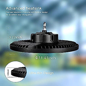 ELEKICO led high Bay Light, 150W 21000Lm 5000K Daylight IP65 high Bay led Lights with Plug 5ft Cable, UFO led high Bay Lights for Warehouse Workshop Factory Barn Garage Area Lighting Fixture 4 Pack