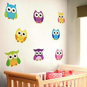 DEKOSH Owl Wall Decals for Baby Nursery Decor | Colorful Large Jungle Theme Animal Wall Stickers for Kids Playroom, Classroom