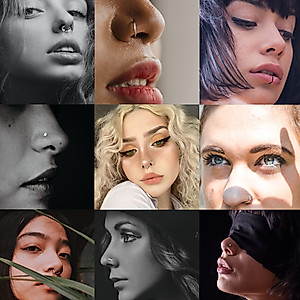 Drperfect 20G Nose Rings for Women Men Nose Piercing Jewelry Stainless Steel Nose Hoop L Shaped Screw Bone Nose Stud Silver Rose Gold Black Nose Ring Set