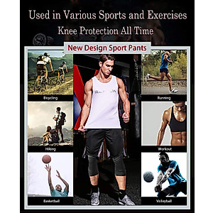 Unlimit Basketball Pants with Knee Pads, Black Basketball Knee Pads Within Basketball Compression Pants, 3/4 Capri Compression Tights Leggings for Youth, Men and Women (XL)