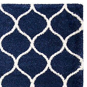 SAFAVIEH Hudson Shag Collection Area Rug - 8' x 10', Navy & Ivory, Moroccan Ogee Trellis Design, Non-Shedding & Easy Care, 2-inch Thick Ideal for High Traffic Areas in Living Room, Bedroom (SGH280C)