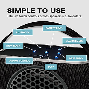 Rocksteady Stadium Portable Bluetooth Speaker and Subwoofer Combo - Up to 100 Foot Range - Up to 30 Hour Battery Life | 2 Speakers + 1 Subwoofer