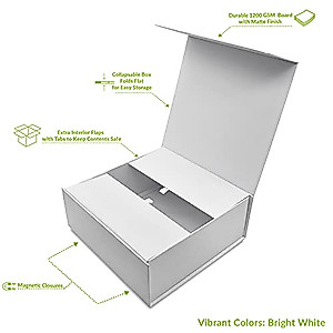 White Gift Box - 1 Pack Small Collapsible Magnetic Lid Luxury Cardboard Box for presents, gifts, Ornaments, Holiday, Weddings, Events, Small Businesses, Organization, Supplies, Crafting - 9.4x9.4x3.7