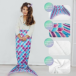 Mermaid Gifts for Girls, Mermaid Tail Blanket Mermaid Jewelry Makeup Set for Girls 3 4 5 6 7 8 9 10 11 12 Years Old, Mermaid Theme Birthday Decorations Accessories Gift