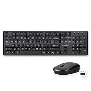 Perixx PERIDUO-717 Wireless Standard Keyboard and Mouse Combo-Set with Big Print Letter, Black, US English Layout