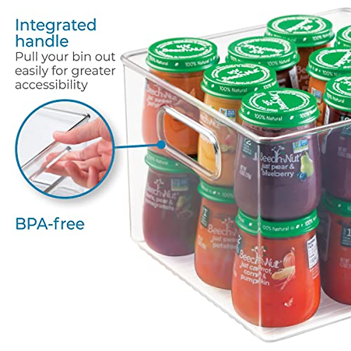 iDesign Recycled Plastic Pantry and Kitchen Storage, Freezer and Fridge Organizer Bin with Easy Grip Handles – 8” x 8” x 6”, Clear