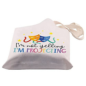 BDPWSS Theatre Tote Bag Drama Actor Actress Gift Comedy Tragedy Mask Theatre Bag I'm Not Yelling I'm Projecting Travel Pouch (Yelling projecting TG)