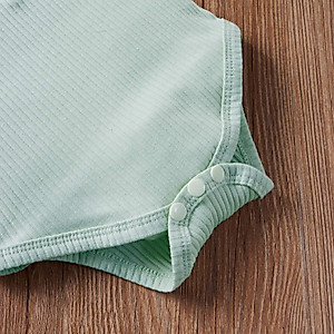 Meiweileya Newborn Baby Boy Girls Clothes Solid Ribbed Short Sleeve Romper Shorts Set Summer Outfits (Light Green, 0-3 Months)