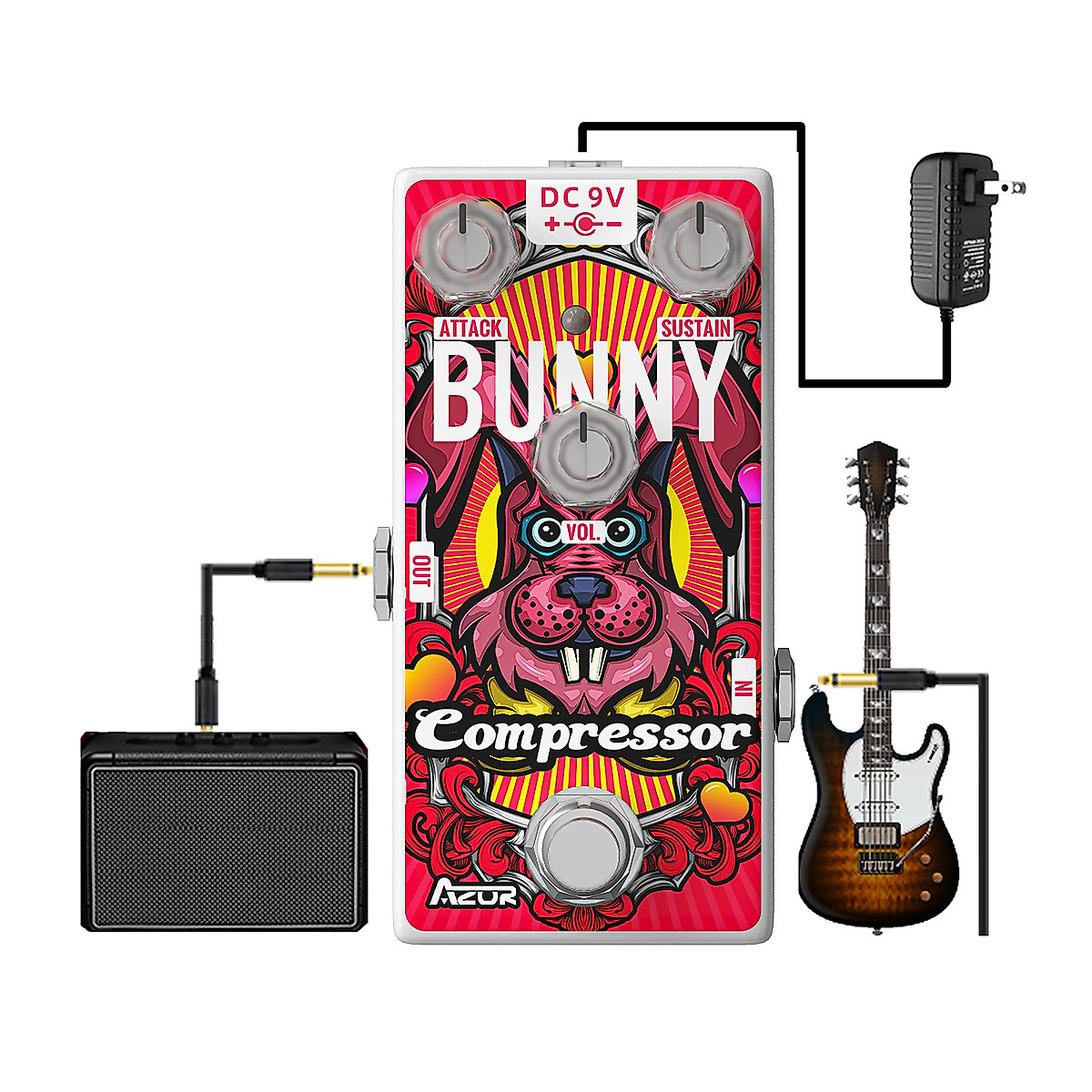 AZOR Compressor Pedal Bunny Low Noise Compression Guitar Effect Pedal for Electric Guitar & Bass True Bypass AP510