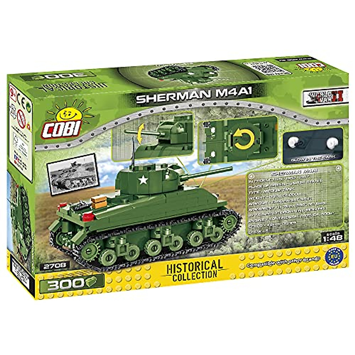 COBI Historical Collection M4A1 Sherman Tank, Green, for 7+ years,300 pcs