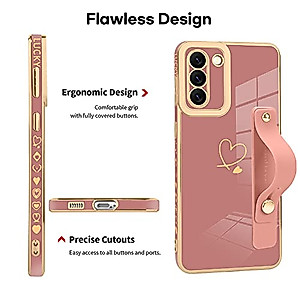 ZIYE Galaxy S21 Plus 5G Luxury Electroplated Case with Strap Love Heart Plating Gold Bumper Cover for Women Girls Anti-Scratch Shockproof Back Phone Case for Samsung Galaxy S21 Plus 5G 6.7 Inch