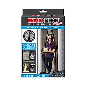 Magic Mesh Deluxe- Black- Hands Free Magnetic Screen Door, Mesh Curtain Keeps Bugs Out, Frame Hook & Loop, Hands Free, Pet & Kid Friendly- Fits Doors up to 39 x 83 Inches