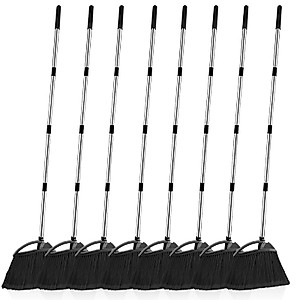 Merkaunis 8 Pcs Heavy Duty Commercial Broom Bulk 52 Inch Indoor Outdoor Broom with Long Handle Heavy Duty Angle Broom with Four-Section Telescopic Rod for Garden Garage House Kitchen Office Floor