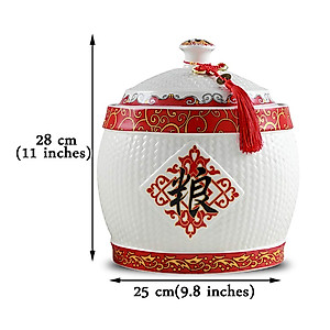 Food Storage Containe Food Rice Storage Containe Sealed Storage Tank,Chinese Jar,Ceramic Rice Cylinder With Lid,Large Capacity Cat And Dog Food Storage Bucket,Chinese Style Design,Holiday Gifts