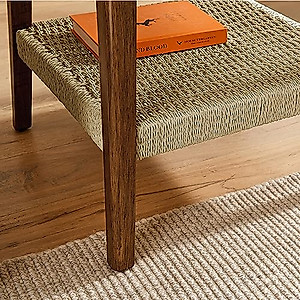 Oriental eLife Mid-Century Side Table with Woven Shelf,Boho End Table with Storage,Small Side Table for Living Room,Couch,Bedroom,Patio,Home Office (23")